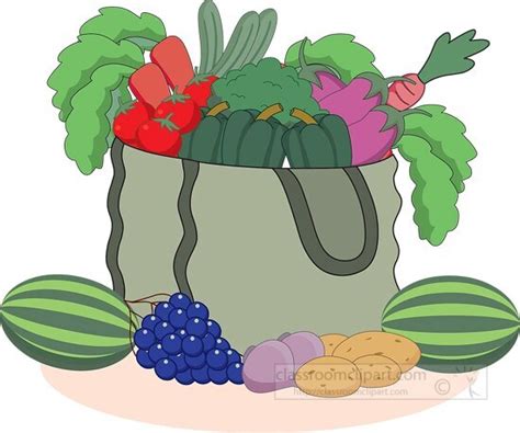 Grocery Clipart Bag With Handles Full Of Vegetables Fruits Grocery Clip Art