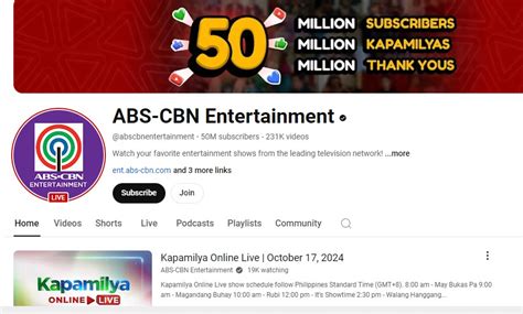 Abs Cbn Entertainment Surpasses 50m Youtube Subscribers → Contextph