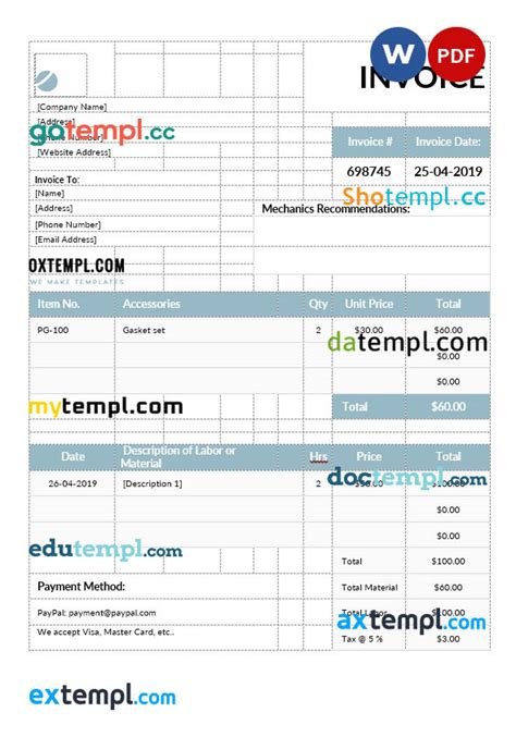 Mechanic Invoice Fake Template In Word And Pdf Format Faketemplate Ru