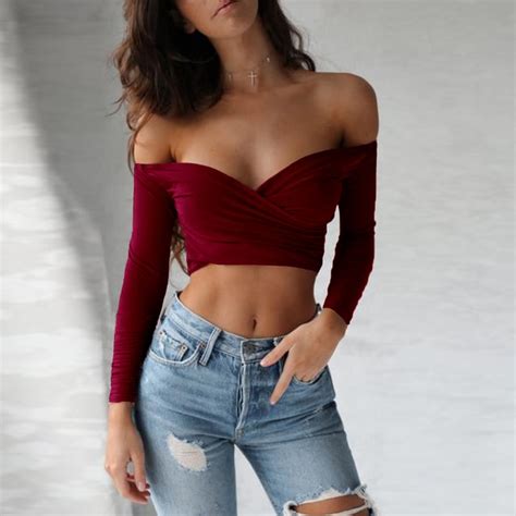 New Style Off Shoulder Sexy Blouses Low Cut Ruffled Split Club Wear