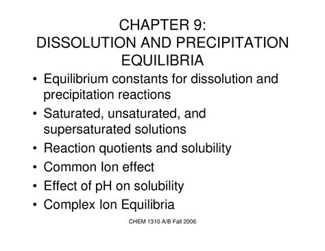 Notes On Dissolution And Precipitation Equilibrium General Chemistry