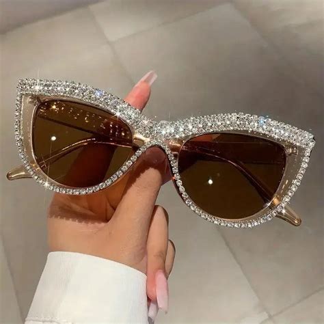 Rhinestone Frame Designer Glasses Glamorous Eyewear With Uv Protection