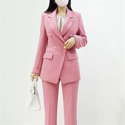 테일러드 더블 버튼 스판 정장 자켓 스타일라떼