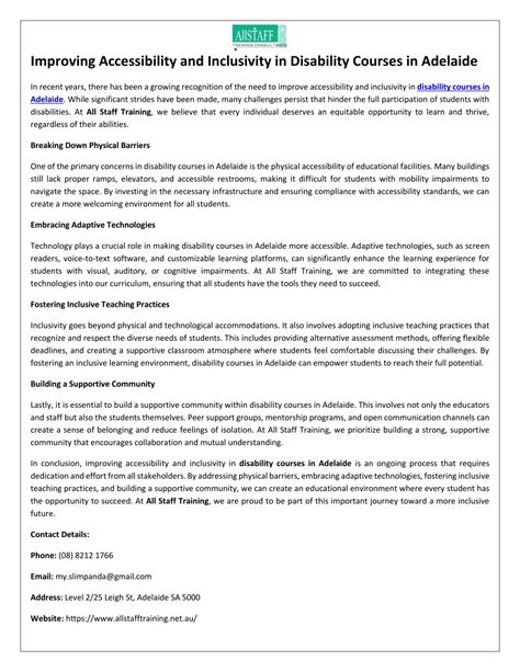 Ppt Improving Accessibility And Inclusivity In Disability Courses In Adelaide Powerpoint