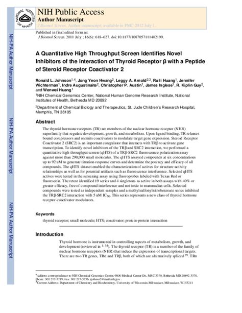 Pdf A Quantitative High Throughput Screen Identifies Novel Inhibitors