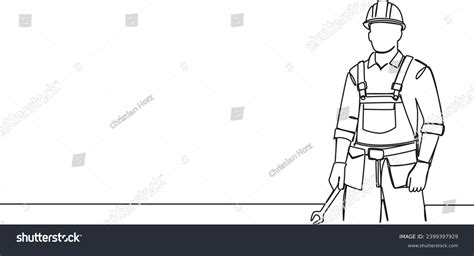 Continuous Single Line Drawing Construction Worker Stock Vector