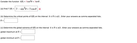 solved consider the function f θ 7coszg 7sinθ a find f