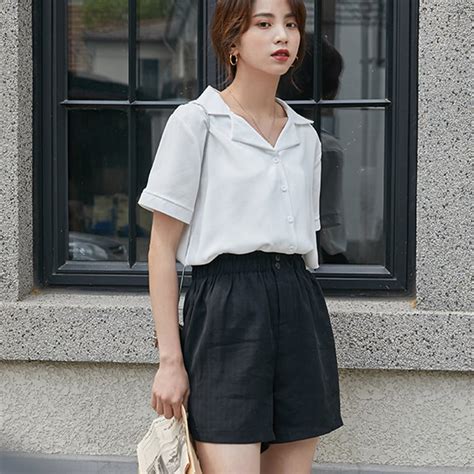 Badu Bg Модна блуза дамска лятна риза къс ръкав V образно деколте плътни 11 стилни офис