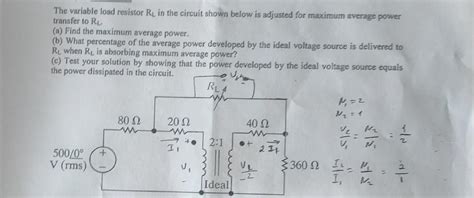 Solved The Variable Load Resistor Rl In The Circuit Shown