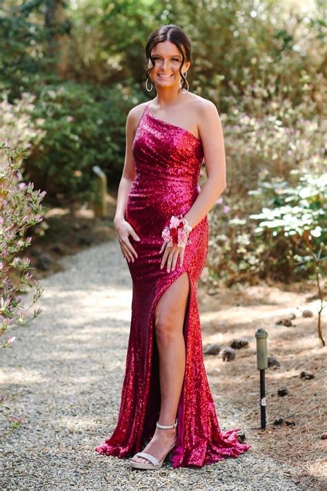 Dark Purple Sequin One Shoulder Long Prom Dress With Slit Dreamdressy