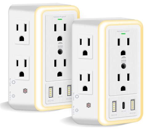 Multi Plug Outlet 6 Outlet Extender With 2 USB Charging Ports 2 Pack Modern Home