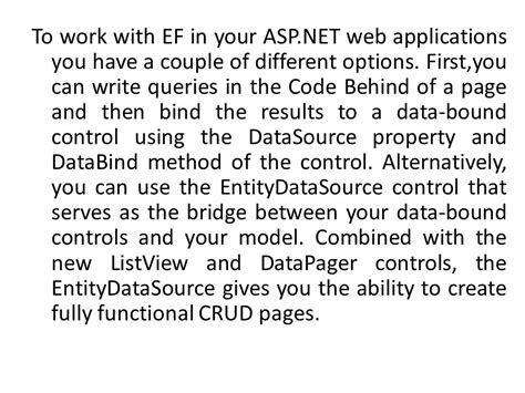 entityframe work and linq ch 14 linq linq enables you to query data from a wide variety of data