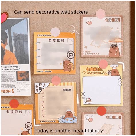 4 Books 1 Book With 50 Sheets Cute Capybara Sticky Notes Tear Off Memo Pad With Adhesive Memo