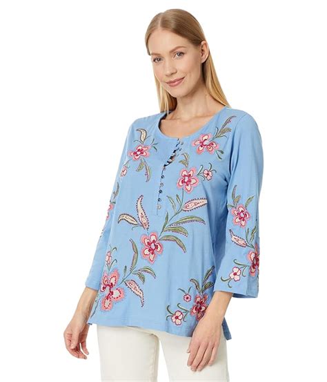 Womens Johnny Was Libbi 34 Sleeve Button Front Tee 6pm