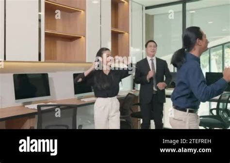 Happy Funny Business Team Excited And Dance Asian Business Teamwork