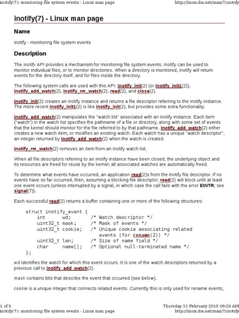 inotify 7 linux man page pdf computer file software engineering