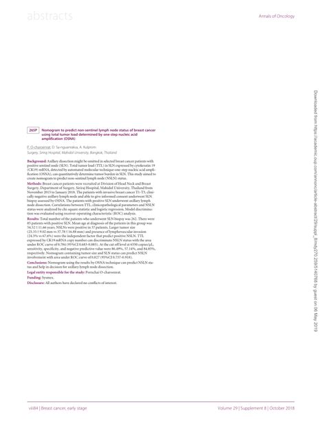 Pdf 265pnomogram To Predict Non Sentinel Lymph Node Status Of Breast Cancer Using Total Tumor