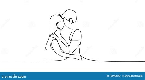 Single One Line Drawing Of Couple In Kissing Moment. Man Kiss A Girl Vector Illustration ...