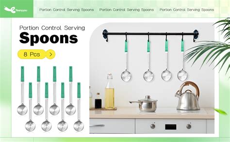 Teenyyou 8 Pcs Portion Control Serving Spoons Portion Scoops Cups Solid And Slotted