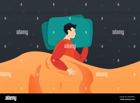 A Man Sleeping Pose On Side On Pillow Under Blanket Vector