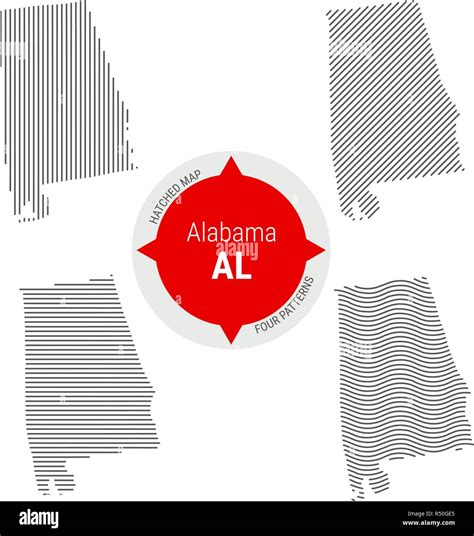 Hatched Pattern Vector Map Of Alabama Stylized Simple Silhouette Of