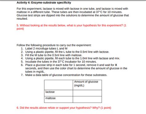 Solved Activity 4 Enzyme Substrate Specificity For This