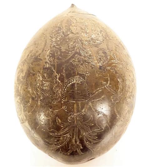 Proantic Demi Noix De Coco Sculptée Licorne Lion Tête Sauvage Trava