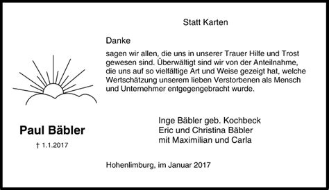 Traueranzeigen Von Paul Bäbler Trauer In Nrw De