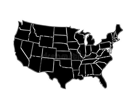 Usa Map With States Isolated On A White Background United States Of