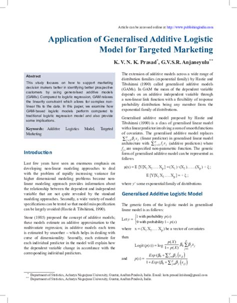 Pdf Application Of Generalised Additive Logistic Model For Targeted