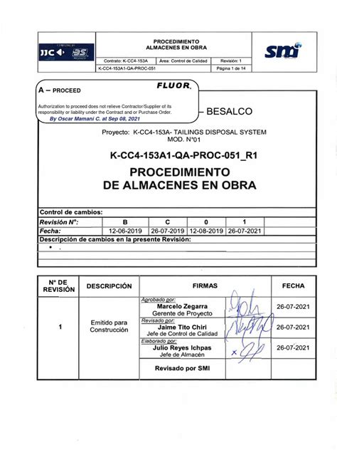 K Cc4 153a1 Qa Proc 051 R1 Ea Almacenes En Obra Pdf