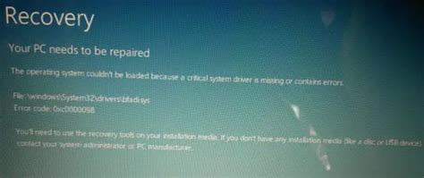 Your PC Needs To Be Repaired Error 0xc0000098 On Windows 11
