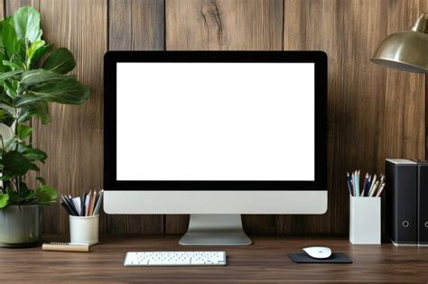 Modern Workspace Interior Design With Pc Desktop Computer Mockup And Office Supplies On Wood