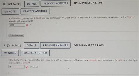 Solved A Diffraction Grating Has 1 700 Lines Per Centimeter