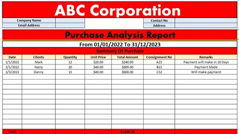 Purchase Report Format