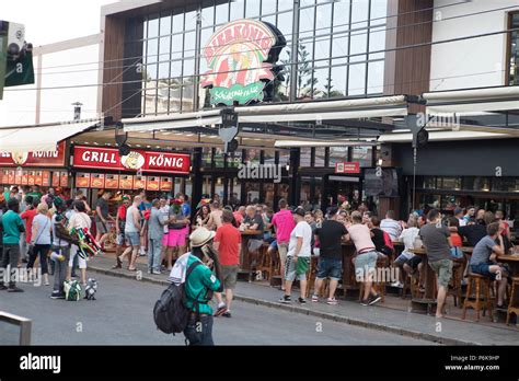 Mallorca Tourism El Arenal Famouse German Touristic Place Scene In The Street Nightlife Stock