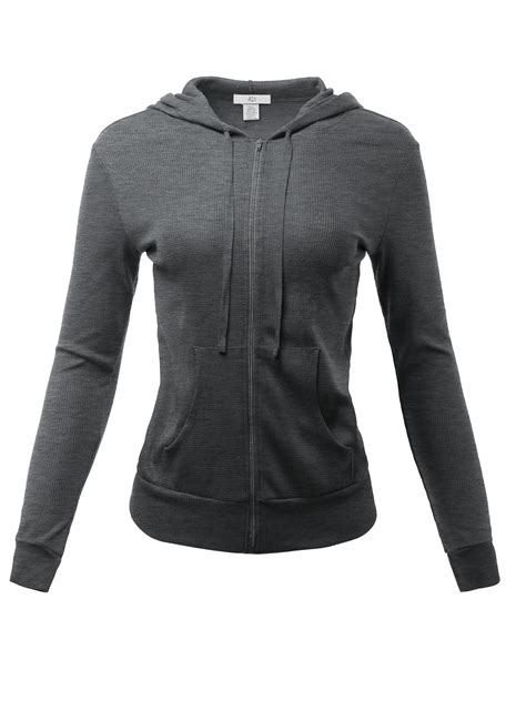 A2y Womens Casual Lightweight Fitted Zip Up Thermal Hoodie With