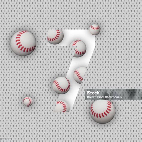 7 숫자 일곱 흰색 바탕에 흰색 공 그래픽 흰색 숫자와 창조적 인 타이포 그래피 야구 공 야구 월드컵 0명에 대한 스톡 사진 및