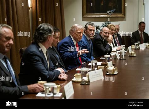 Washington Dc Usa 10 April 2025 Us President Donald Trump Holds A