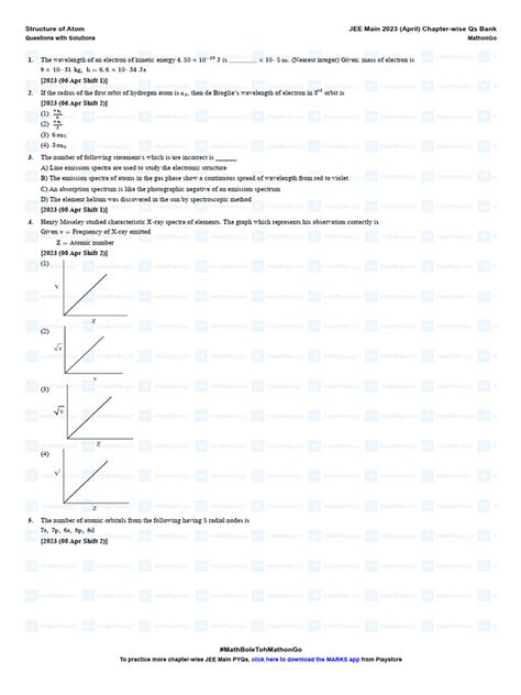 Atomic Structure Jee Main 2019 24 Pdf