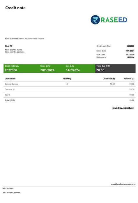 Credit Note Format Raseed IN