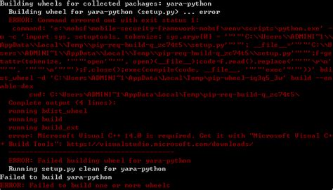 Failed To Build Wheel For Yara Python · Issue 113 · Virustotalyara Python · Github