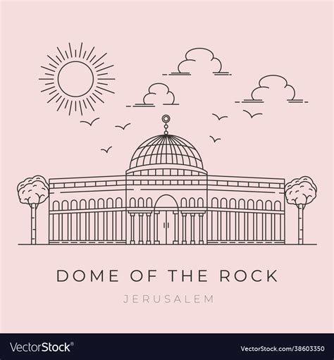 Dome Rock Al Aqsa Mosque Line Art Design Vector Image