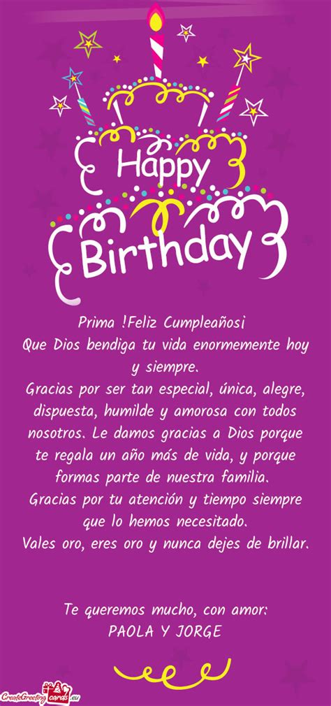 Prima Feliz Cumpleaños¡ Free Cards