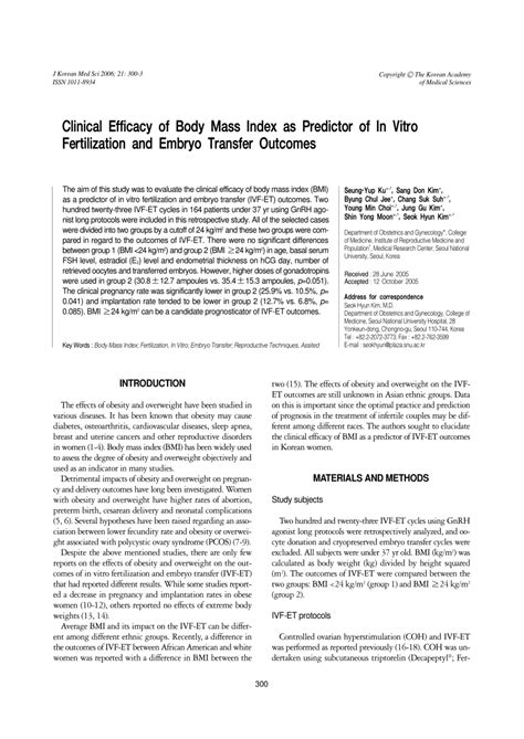 Pdf Clinical Efficacy Of Body Mass Index As Predictor Of In Vitro
