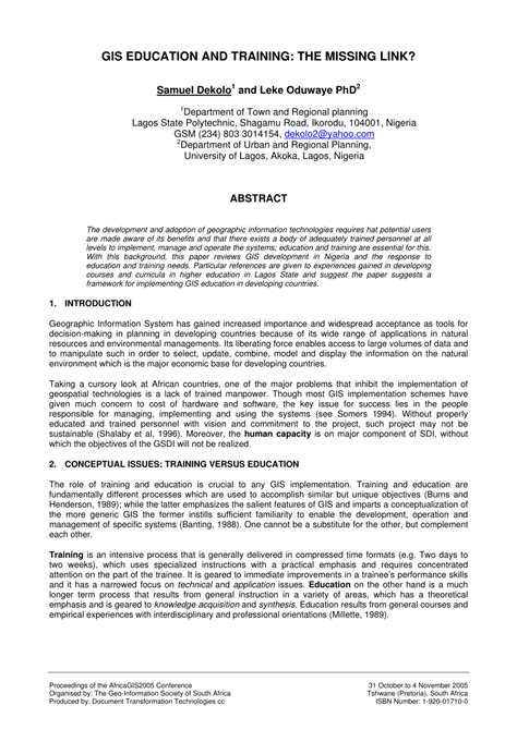 PDF GIS EDUCATION AND TRAINING THE MISSING LINK