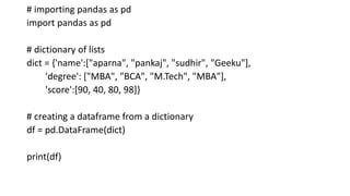 Data Frame Data Structure In Python Pandas Pptx