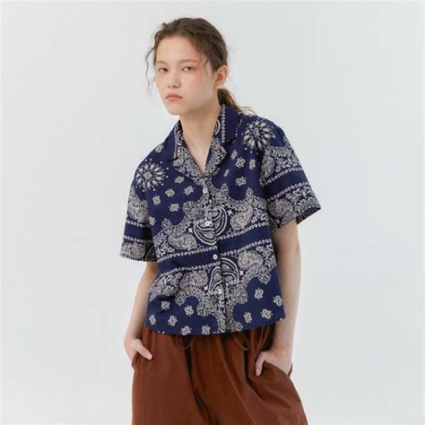 Open Collar Shirt Navy 오픈 카라 셔츠 하고