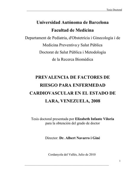 Prevalencia De Factores De Riesgo Para Enfermedad