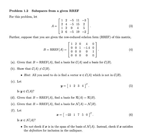 solved problem 1 2 subspaces from a given rref for this